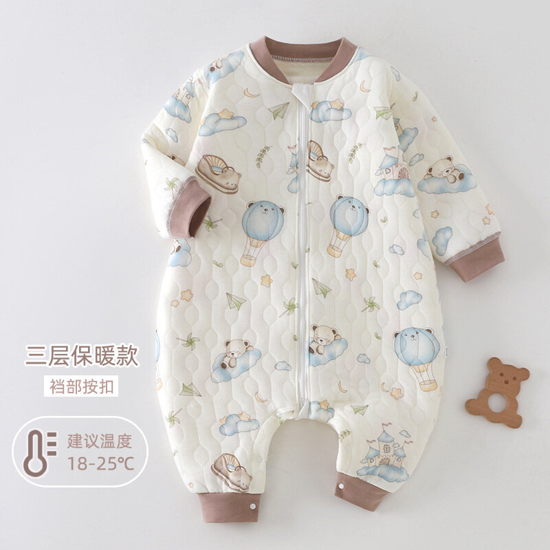 Детский спальный мешок из чистого хлопка для весны и осени, теплый детский плед с защитой от раскрытия, спальный мешок для малышей с раздельными ножками, детская пижама с хлопковой подкладкой, подходит для всех сезонов.