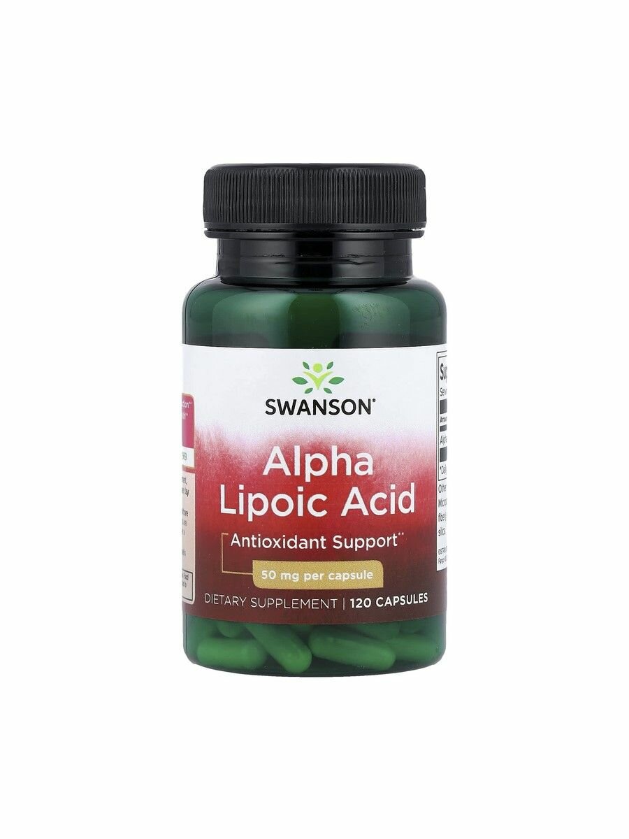 Swanson, Alpha Lipoic Acid 50 mg, Альфа-липоевая кислота, 120 капсул, Антиоксидант для сердца и сосудов, похудения, кожи и нервной системы