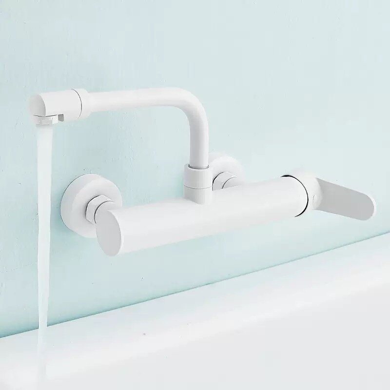 AOLEBEI Черный настенный смеситель для кухни из латуни, белый