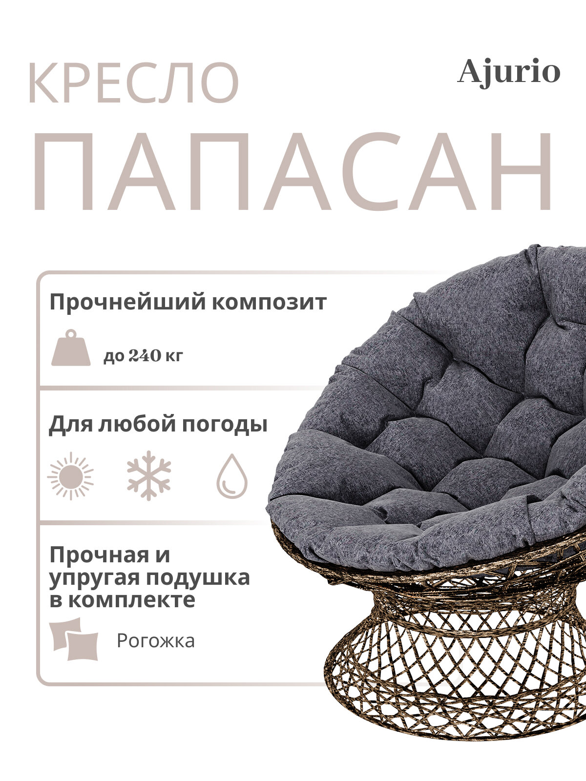 Всепогодное кресло папасан садовое плетёное из ротанга для дома и дачи