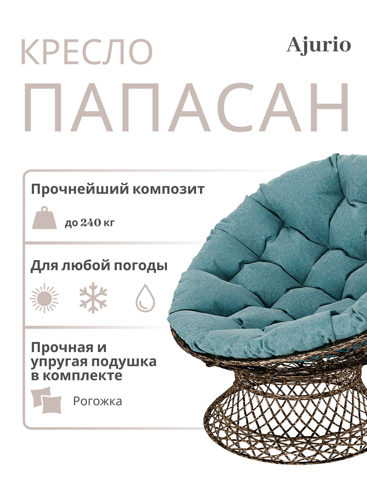Всепогодное кресло папасан садовое плетёное из ротанга для дома и дачи