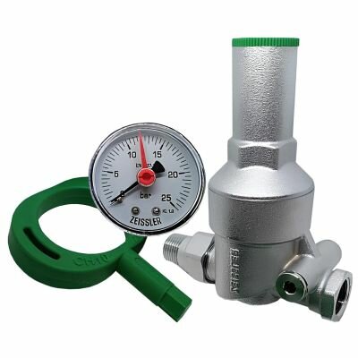 Редуктор давления воды в системе водоснабжения (с манометром), америк. TIM ZEISSLER 1/2"