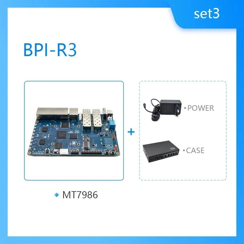 BPI-R3 Компьютер в сборке, MT7986, Power, Case, Оперативная память 2 ГБ, 2 LAN RJ-45, USB 2.0 x 2