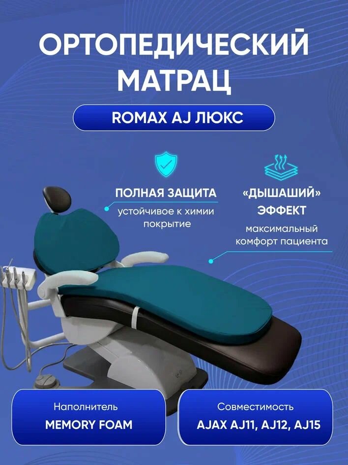 Romax AJ Luxe ортопедический матрас морская волна для стоматологических установок AJAX AJ11, AJ12, AJ15 (эффект памяти Memory Foam, мембранная ткань)