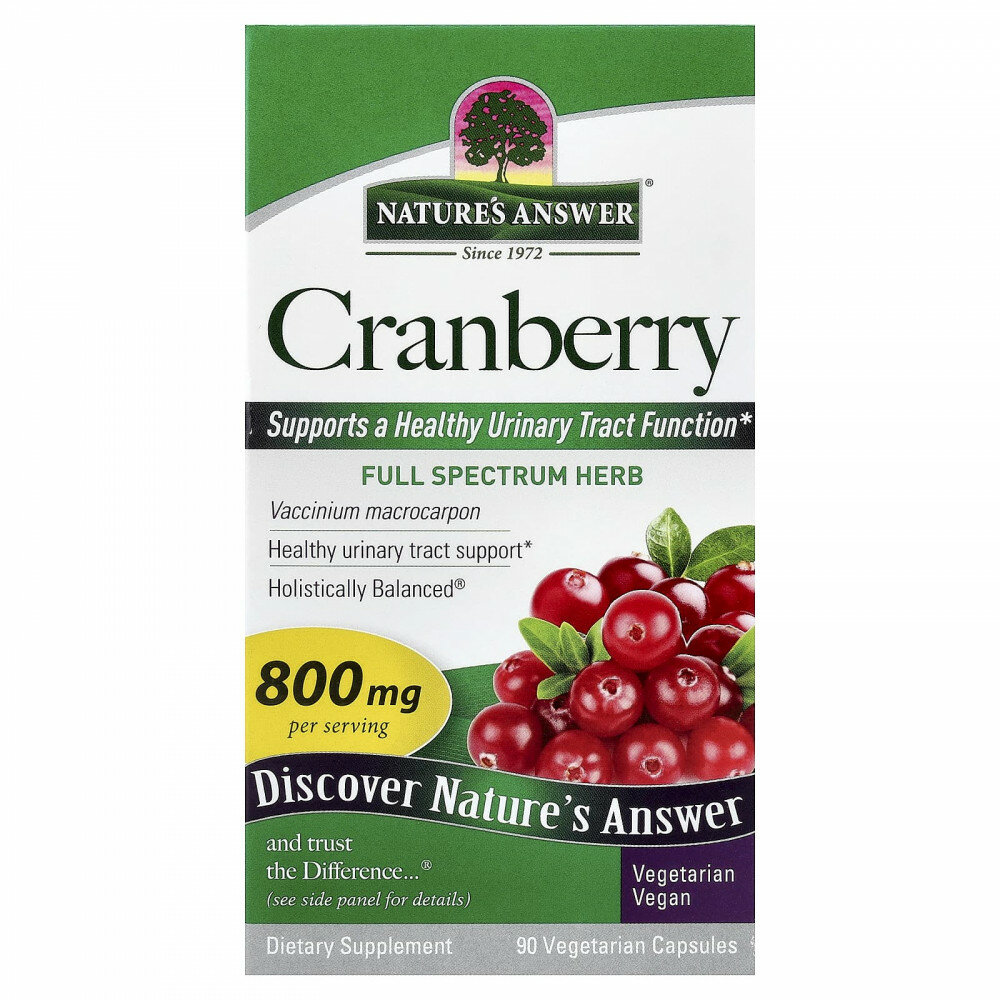 Nature's Answer, клюква, 90 вегетарианских капсул (400 мг в 1 капсуле)