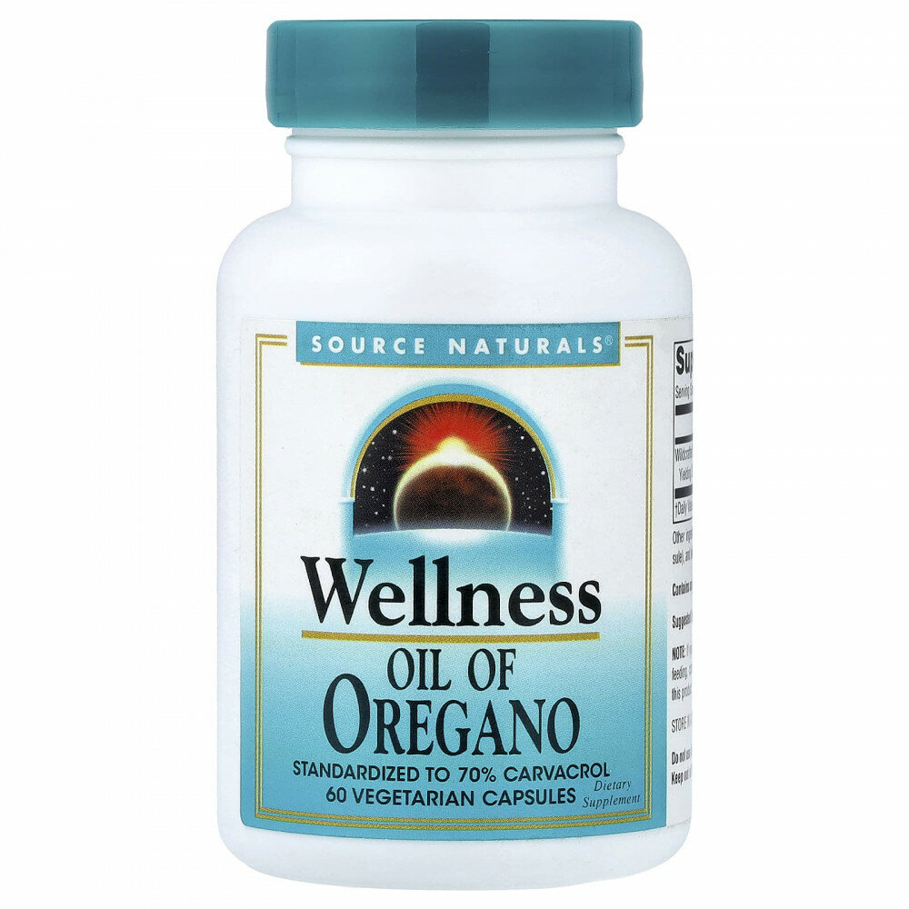 Source Naturals, Wellness, масло орегано, 60 вегетарианских капсул (45 мг в 1 капсуле)