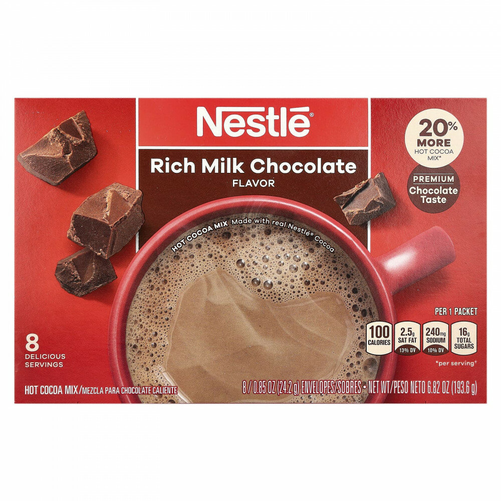 Nestle Hot Cocoa Mix, Насыщенный молочный шоколад, 8 конвертов по 24,2 г (0,85 унции)