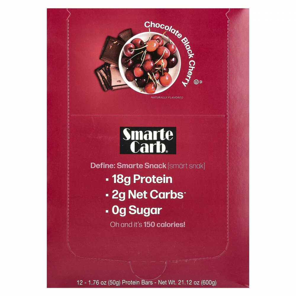 NuGo Nutrition, Протеиновый батончик Smarte Carb®, шоколад с черной вишней, 12 батончиков, 50 г (1,76 унции)