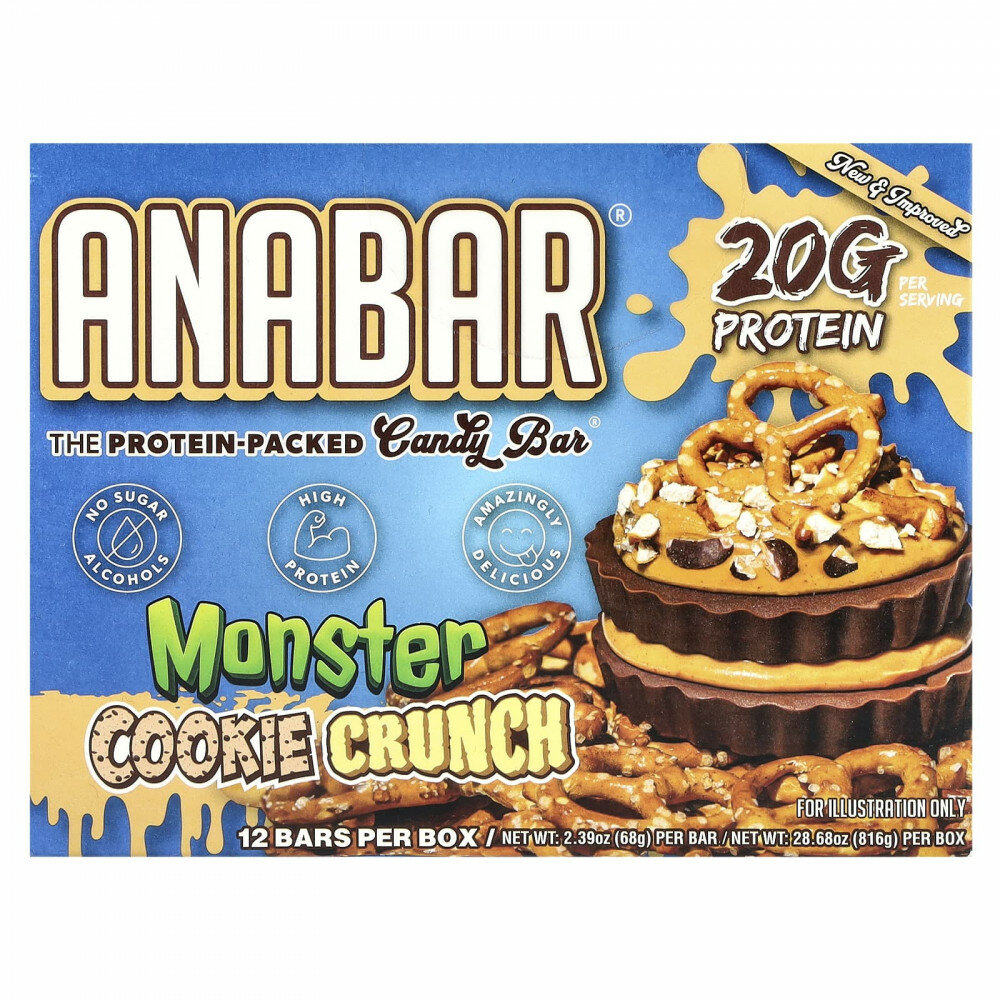 The Anabar, The Protein-Packed Candy Bar®, Monster Cookie Crunch, 12 батончиков по 68 г (2,39 унции)