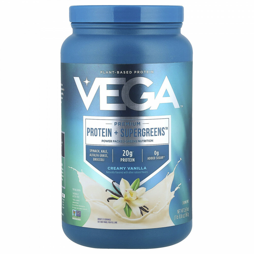 Vega, Premium, Protein + Supergreens™, со вкусом ванили, 760 г (1 фунт 10,8 унции)