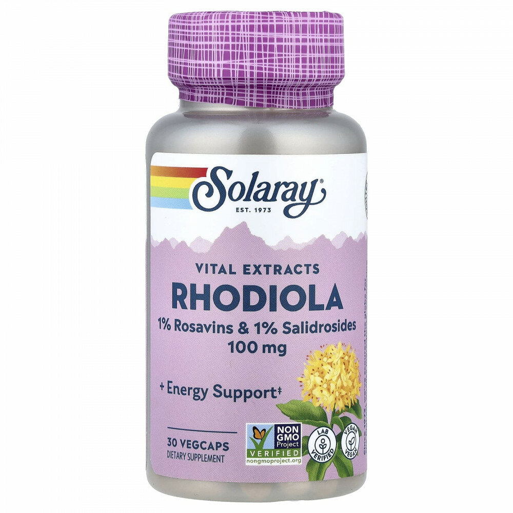 Solaray, Vital Extracts, родиола, 100 мг, 30 растительных капсул