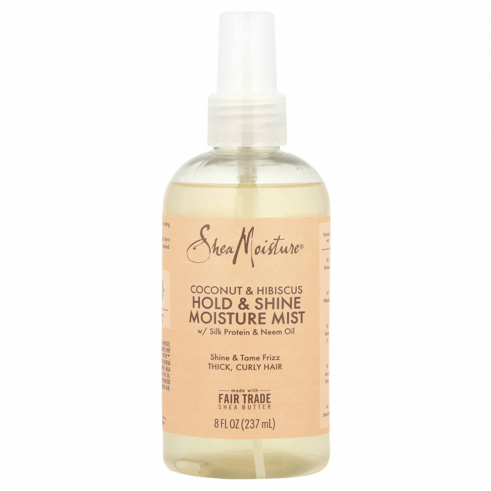 SheaMoisture, увлажняющий спрей для волос, для фиксации и придания блеска, с протеинами шелка и маслом нима, кокосом и гибискусом, 237 мл (8 жидк. унций)