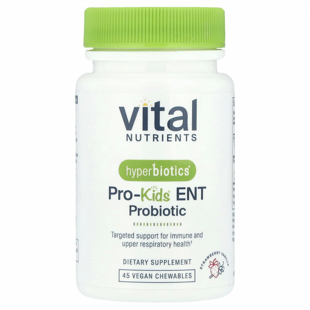 Vital Nutrients, Hyperbiotics®, Pro-Kids® ENT Probiotic, пробиотик для детей, клубника и ваниль, 45 веганских жевательных таблеток