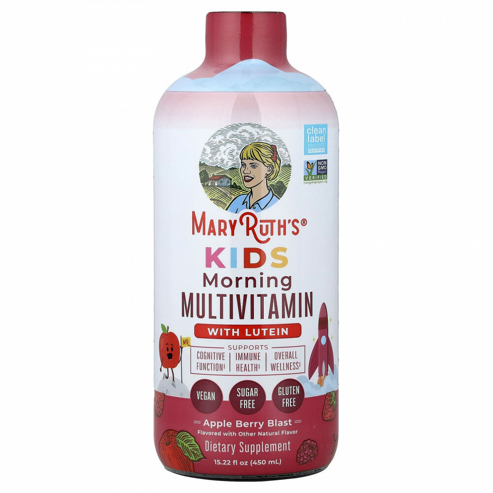 MaryRuth's, для детей, утренняя мультивитаминная добавка с лютеином, со вкусом яблока и ягод, 450 мл (15,22 жидк. унции)