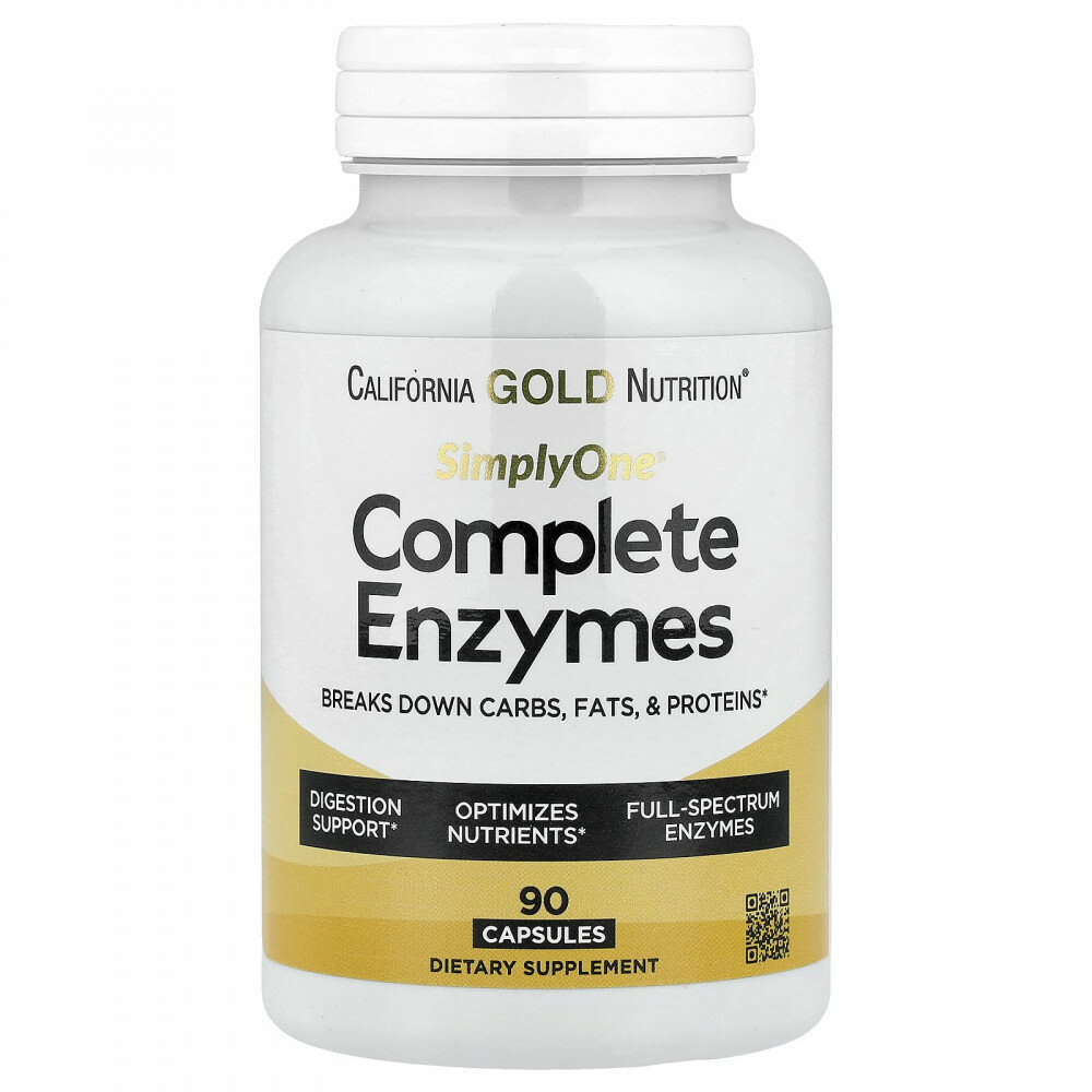 California Gold Nutrition, SimplyOne®, комплекс ферментов с бетаина гидрохлоридом, экстрактом жёлчи крупного рогатого скота, ферментами полного спектра и бромелаином, 90 капсул