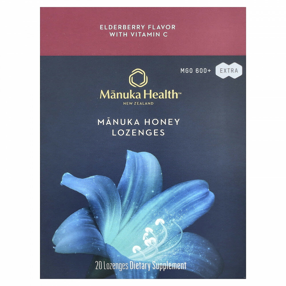 Manuka Health, леденцы с медом манука, со вкусом бузины, MGO 600+, 20 леденцов
