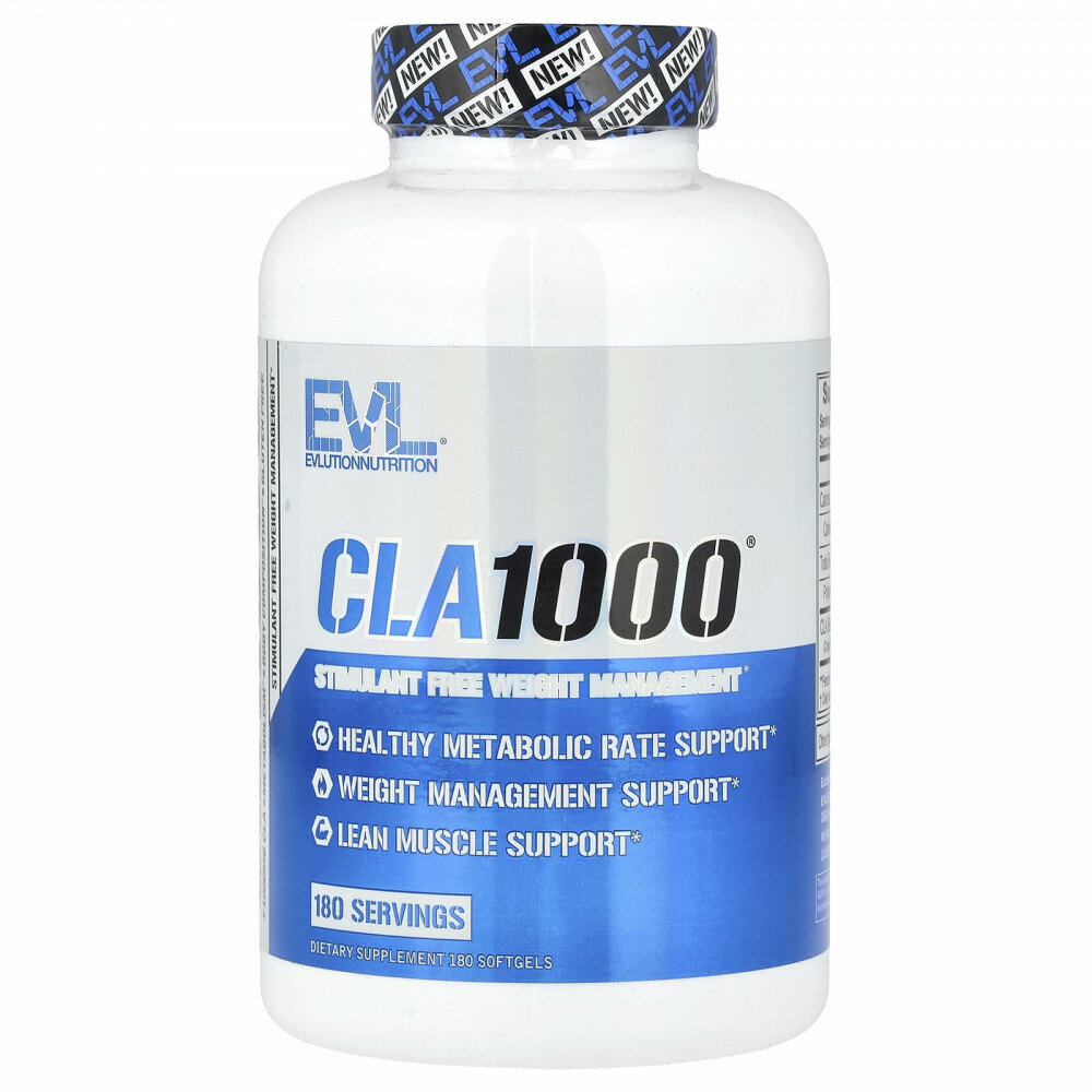 EVLution Nutrition, CLA1000®, средство для коррекции веса без стимуляторов, 180 капсул (1000 мг в 1 капсуле)