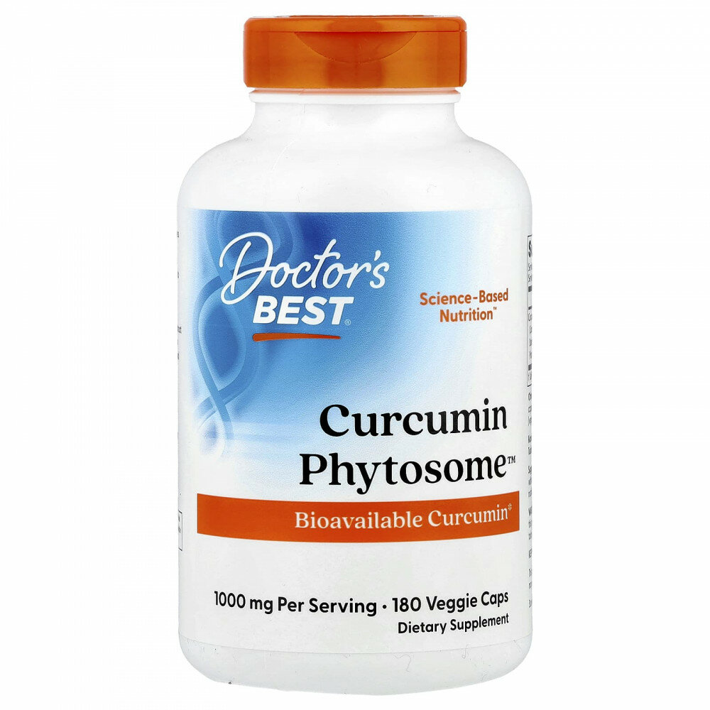Doctor's Best, Curcumin Phytosome, куркумин, 1000 мг, 180 растительных капсул (500 мг в 1 капсуле)