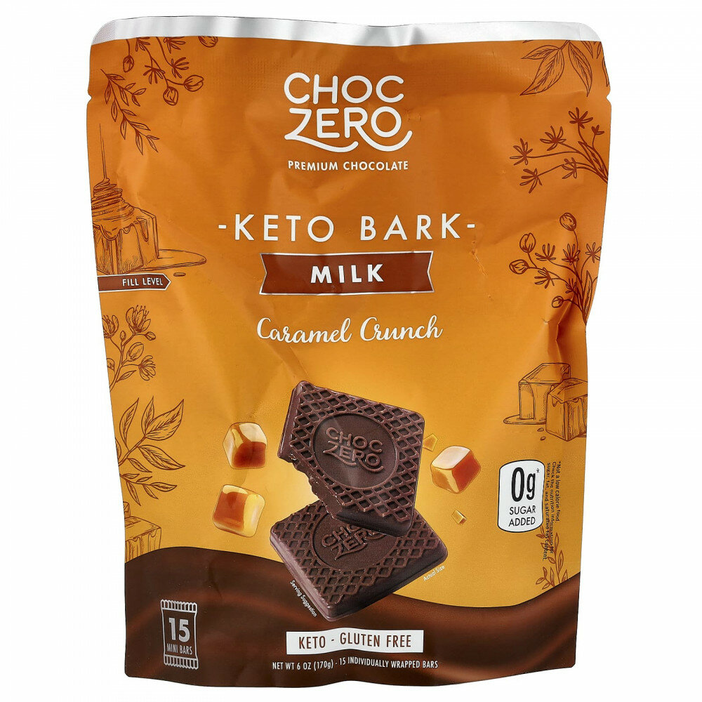 ChocZero, Keto Bark, молочный шоколад, хрустящая карамель, 15 мини-батончиков, 170 г (6 унций)