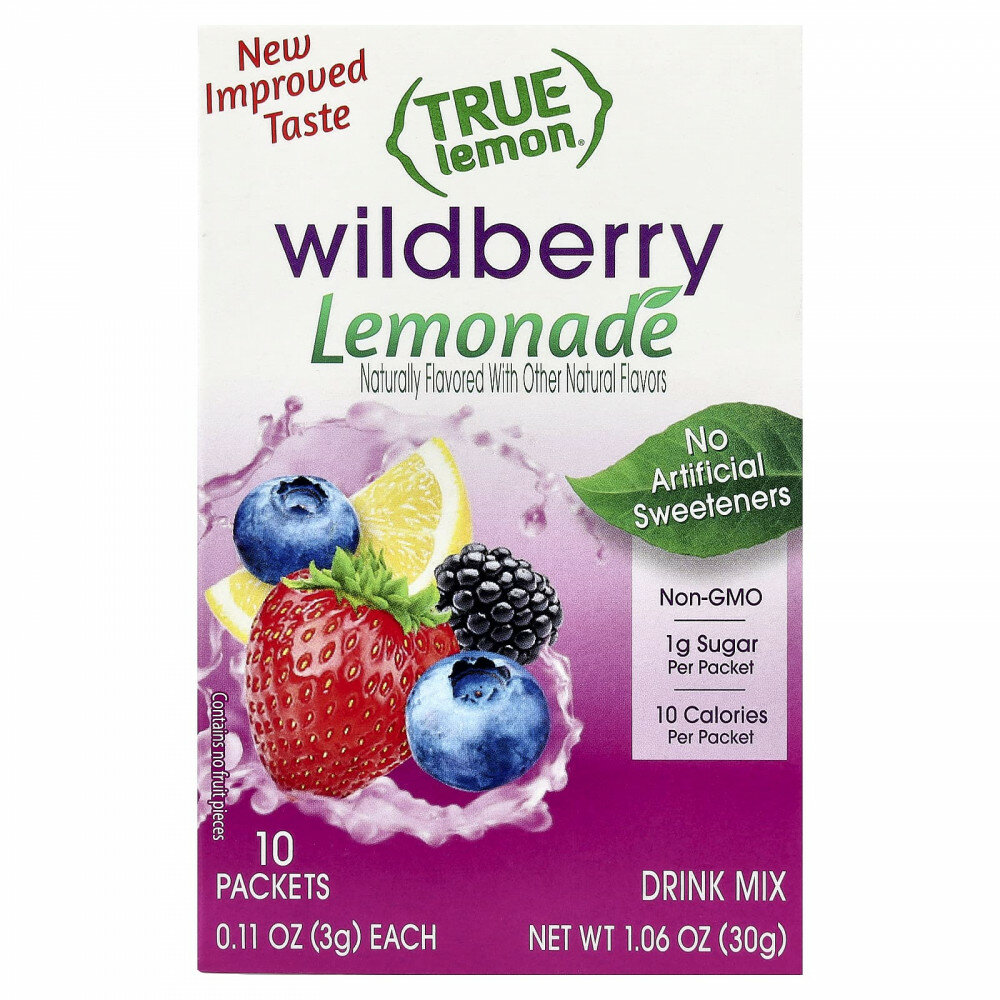 True Citrus, True Lemon, лимонад, ягоды, 10 пакетиков по 3 г (0,11 унции)