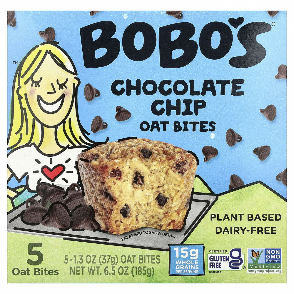 Bobo's Oat Bars, овсяные батончики, с шоколадной крошкой, 5 шт. по 37 г (1,3 унции)