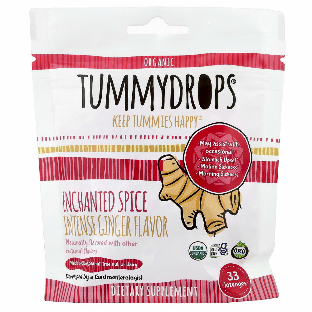 Tummydrops, органический имбирь в форме специй, 33 пастилки