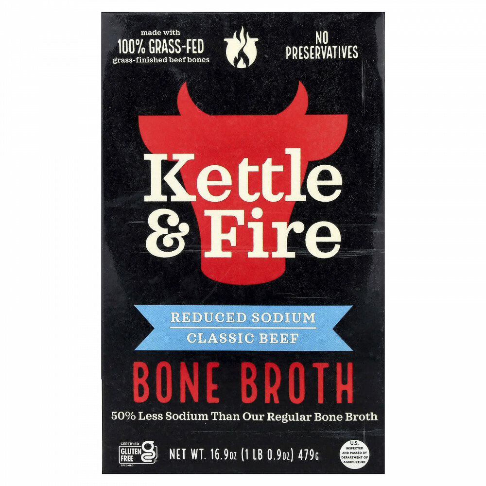 Kettle & Fire, Bone Broth, классическая говядина, с пониженным содержанием натрия, 479 г (16,9 унции)