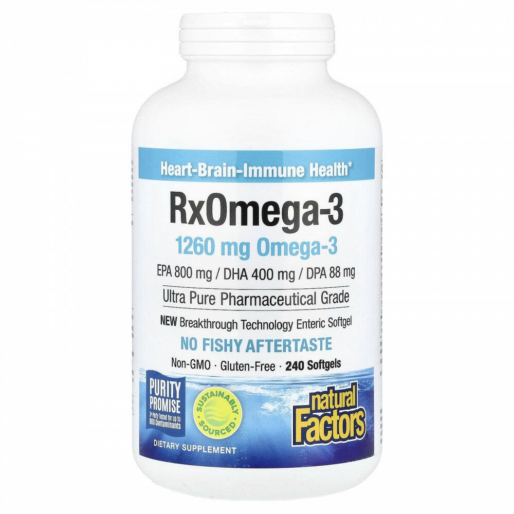 Natural Factors, Rx Omega-3, омега-3, 240 капсул (630 мг в 1 капсуле)