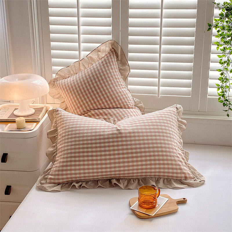 Наволочки из стираного хлопка класса А, комплект из двух штук, большая одинарная наволочка для взрослых, полностью хлопковая с кружевной кромкой, 48x74 см.