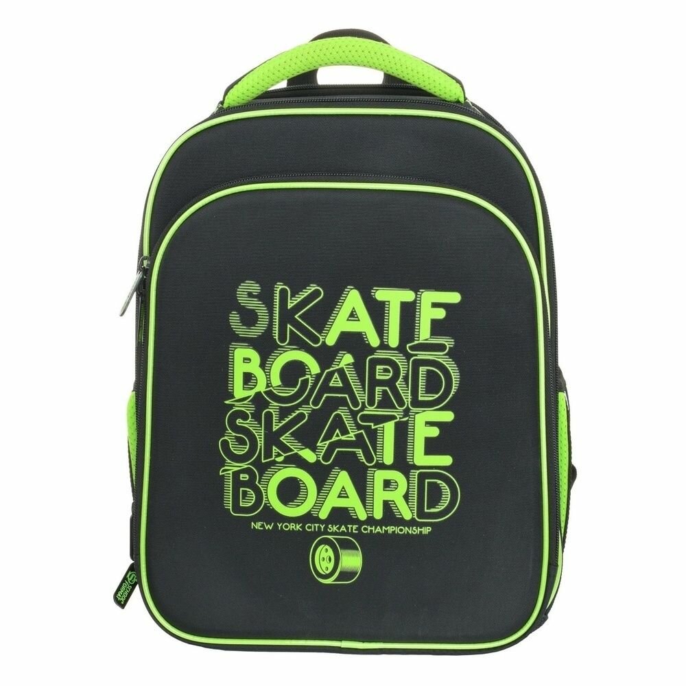 Рюкзак школьный schoolформат ergonomic 2а4к neon skate, вместимость 17 л, черный, размер 38х28х16 см, жесткий каркас, 2 отделения, молния, для мальчиков (РЮКЖК2А4К-НСК)