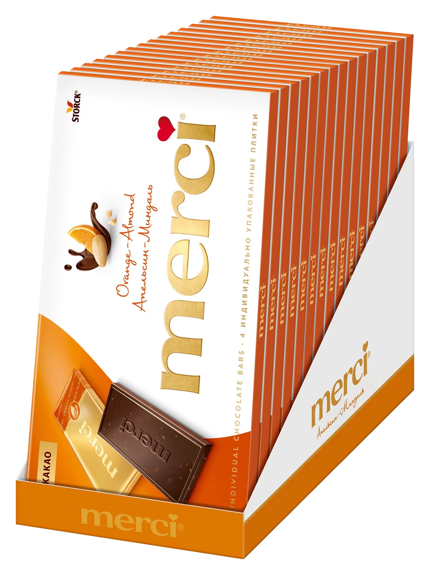 Шоколад Merci Мерси горький с соком Апельсина и кусочками Миндаля, 100 г х 15 шт