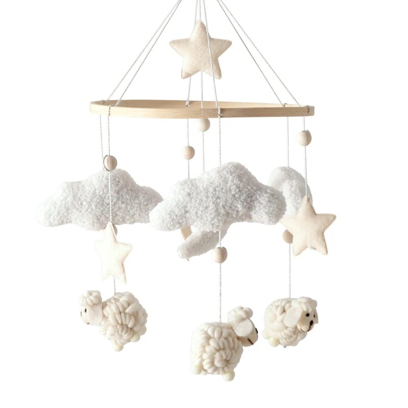 Деревянный мобиль с овечками, звездами и облаками, Bed Bell 01