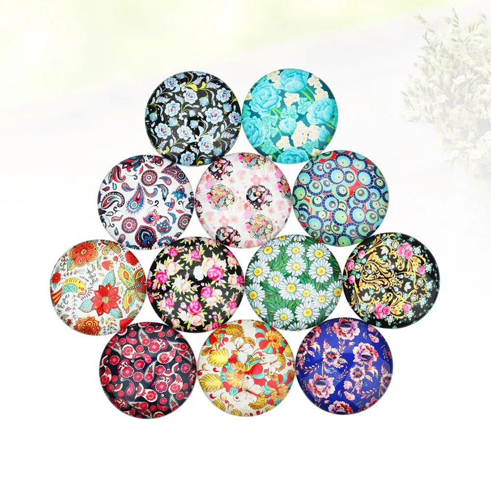 Набор из 20 цветных стеклянных кабошонов с цветочным узором для изготовления украшений