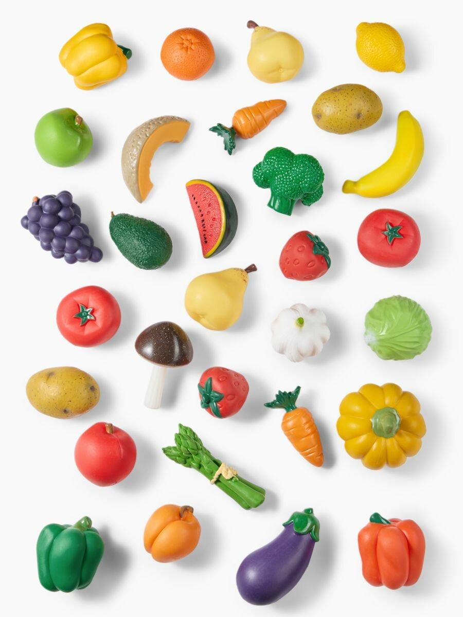 332010, Игрушечные овощи и фрукты Happy Baby FOOD&FUN, игровой набор еды, для детской кухни, 30 предметов