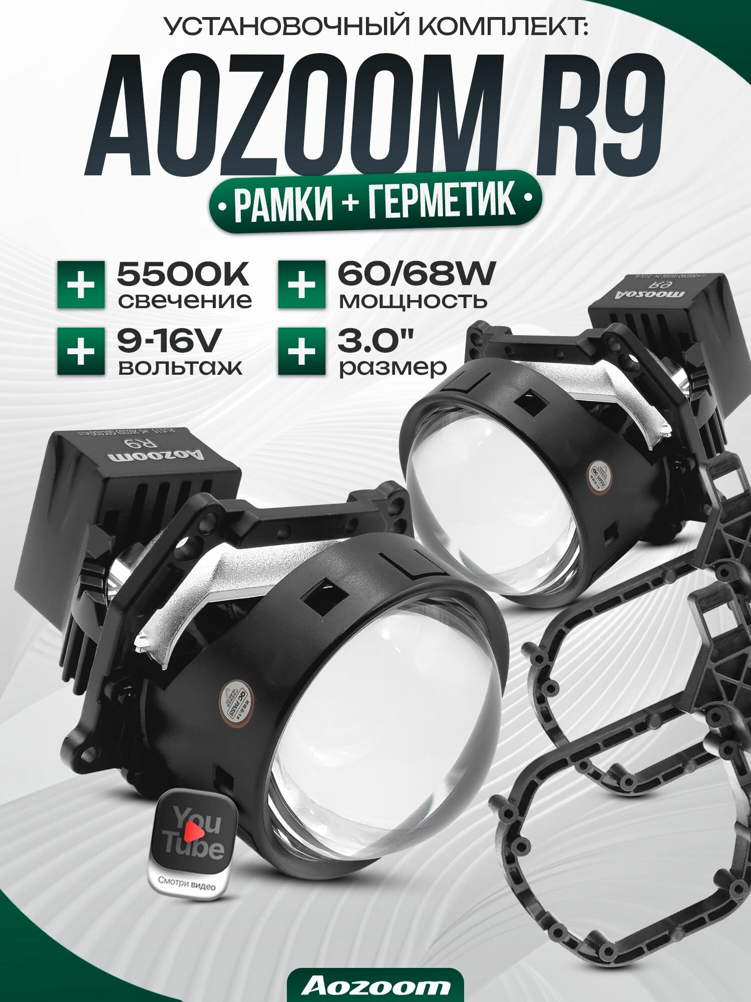 Линзы в фары Aozoom R9 для замены штатных линз на BMW X5 E70 2006-2013 / Билед модули Аозум r9 для Бмв Х5 Е70