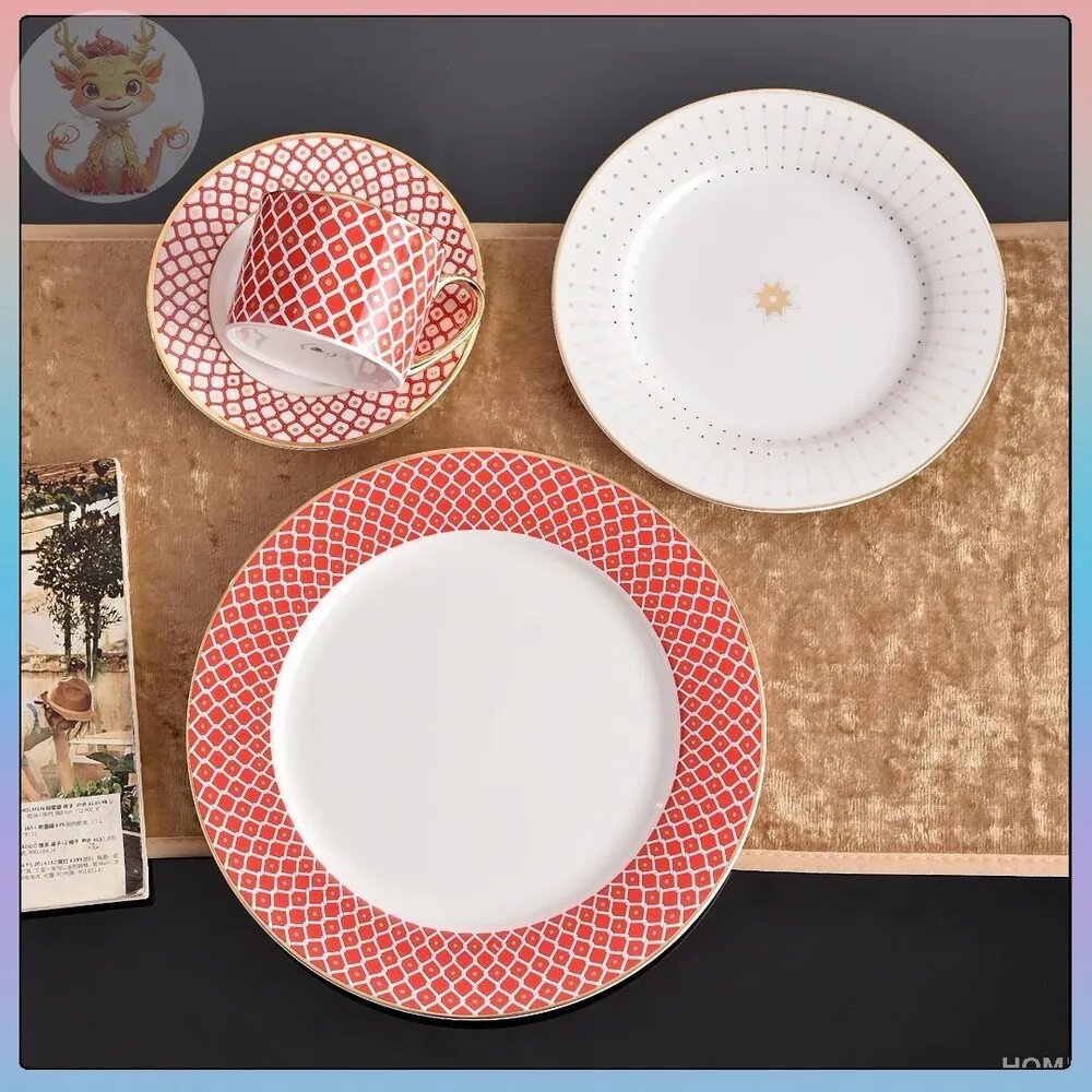 Imperial Porcelain St. Petersburg Чашка чайная 200 мл (4 шт.) набор костяной фарфор с красным узором для сервировки — фото 1