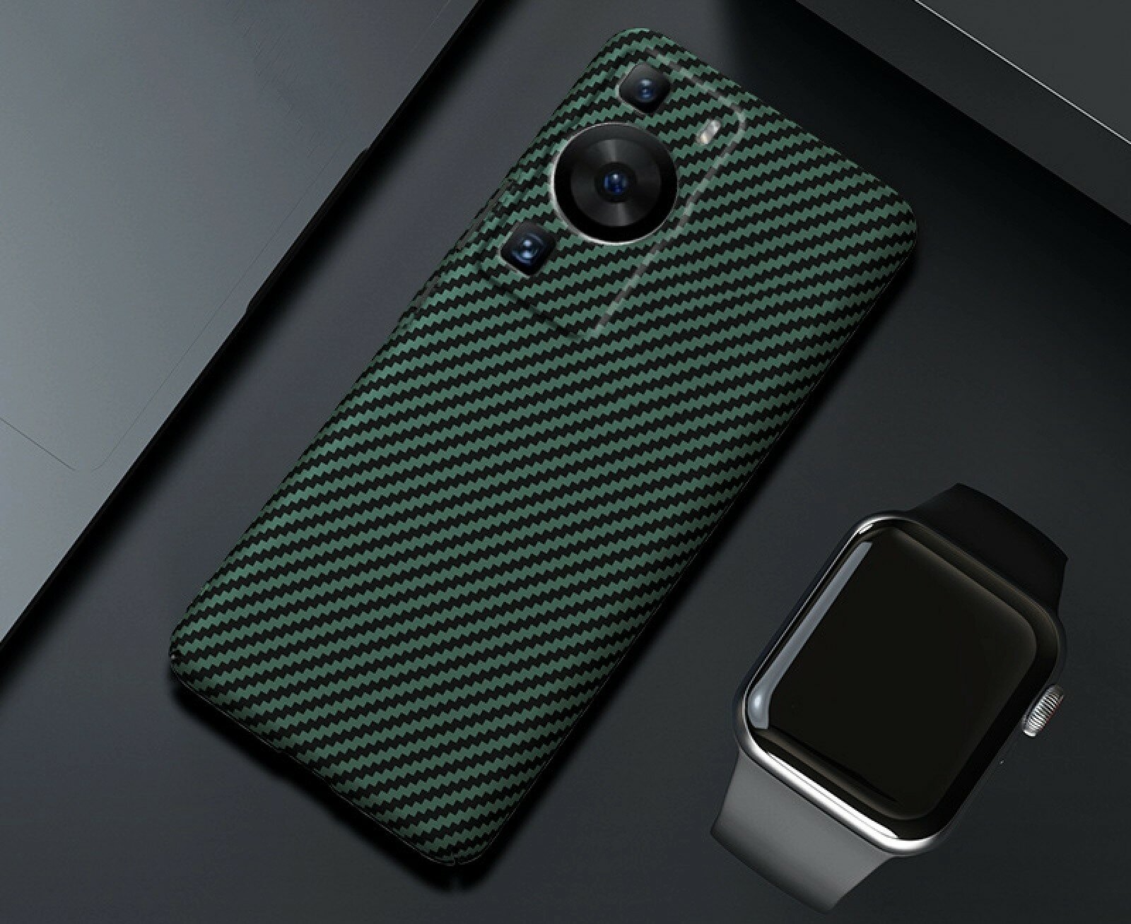 Чехол-бампер MyPads для Huawei P60 и P60 Pro из прочного пластика с матовой карбоновой текстурой, зеленый