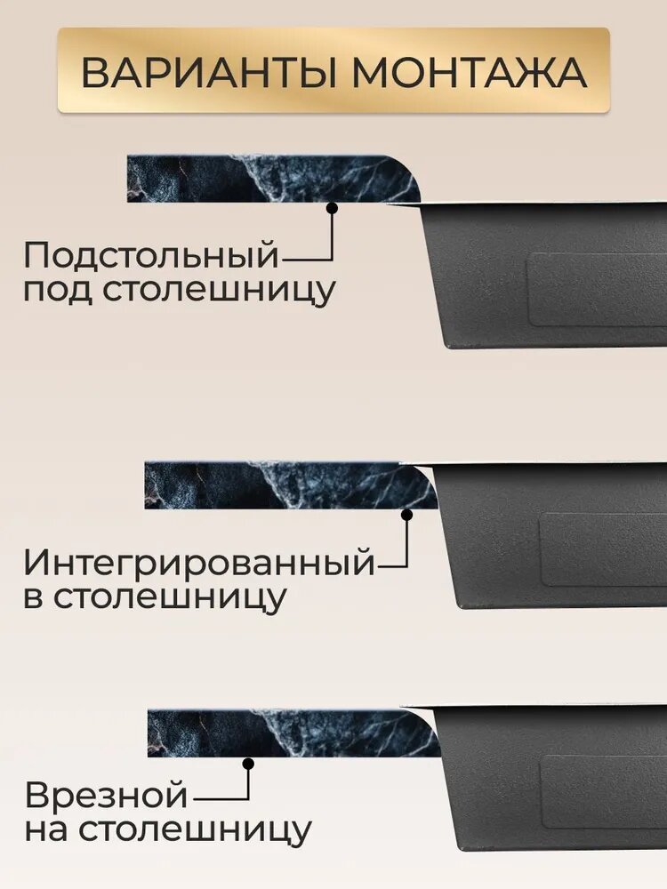 Кухонная мойка Kitchen Luxe из нержавеющей стали черного графита 72х45х21см с коландером и шумоподавлением — фото 1