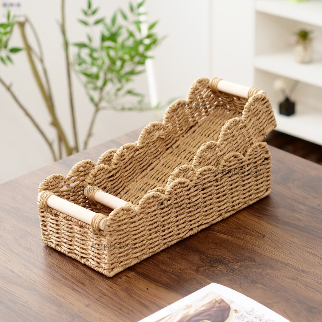 Вместительная настольная корзина для хранения из бумажной веревки и ротанга, органайзер для косметики в ванной, плетеная вручную корзина для хранения мелочей.
