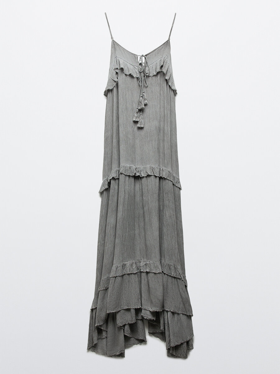 Платье макси креповое на бретелях