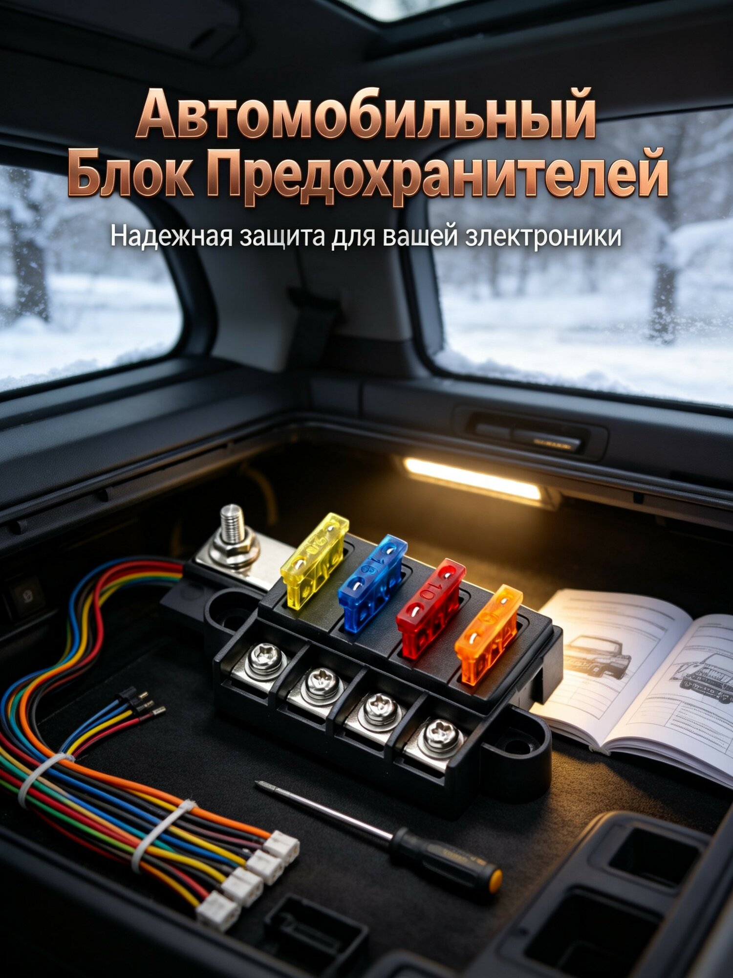 Блок предохранителей 4-контурный для автомобилей и лодок, 12-32 В, компактный черный корпус с лезвийными плавкими вставками и клеммами с одной стороны