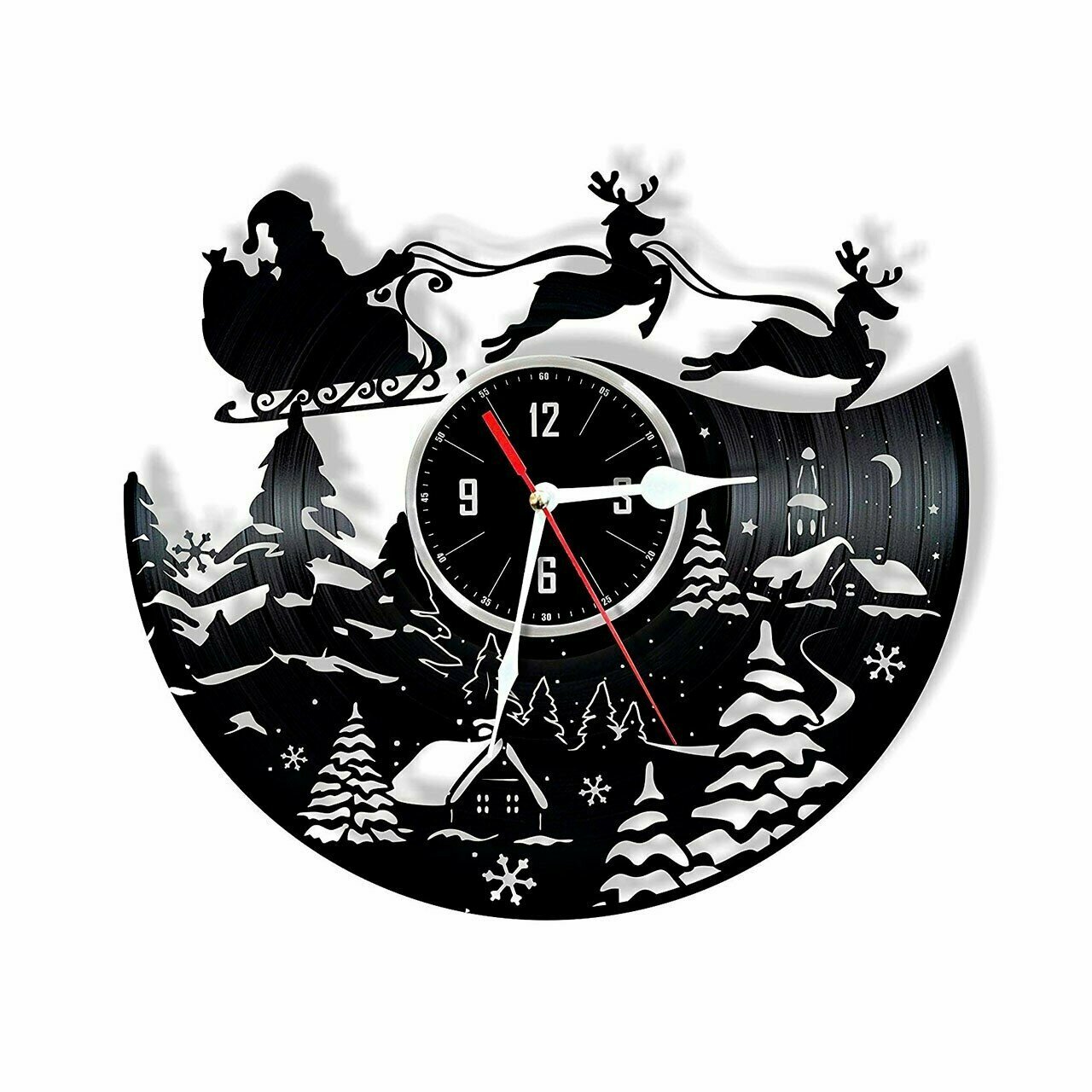 Часы из виниловой пластинки (c) VinylLab Happy New Year, диаметр 30 см
