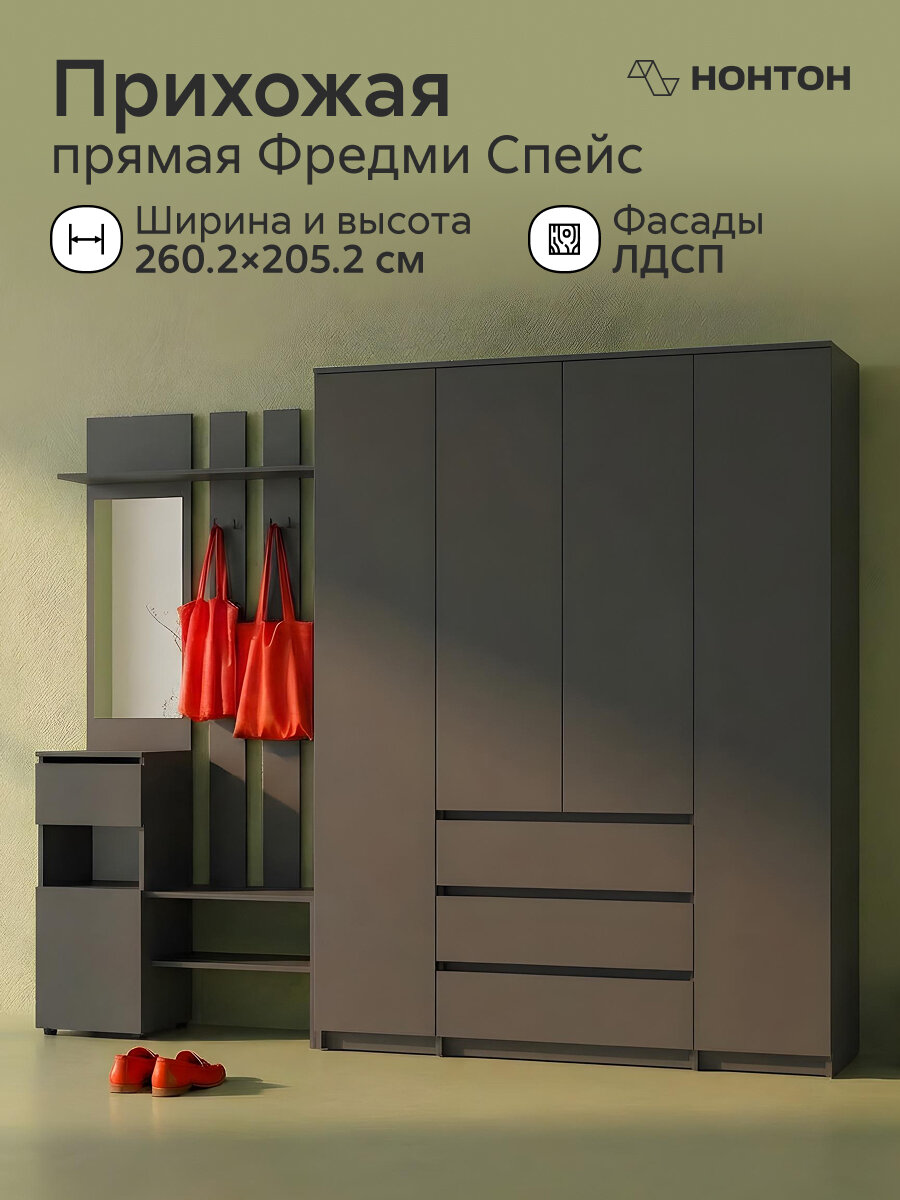 Прихожая модульная Фредми Спейс, Ш:260.2 * Г:46.2 * В:205.2 (графит серый)