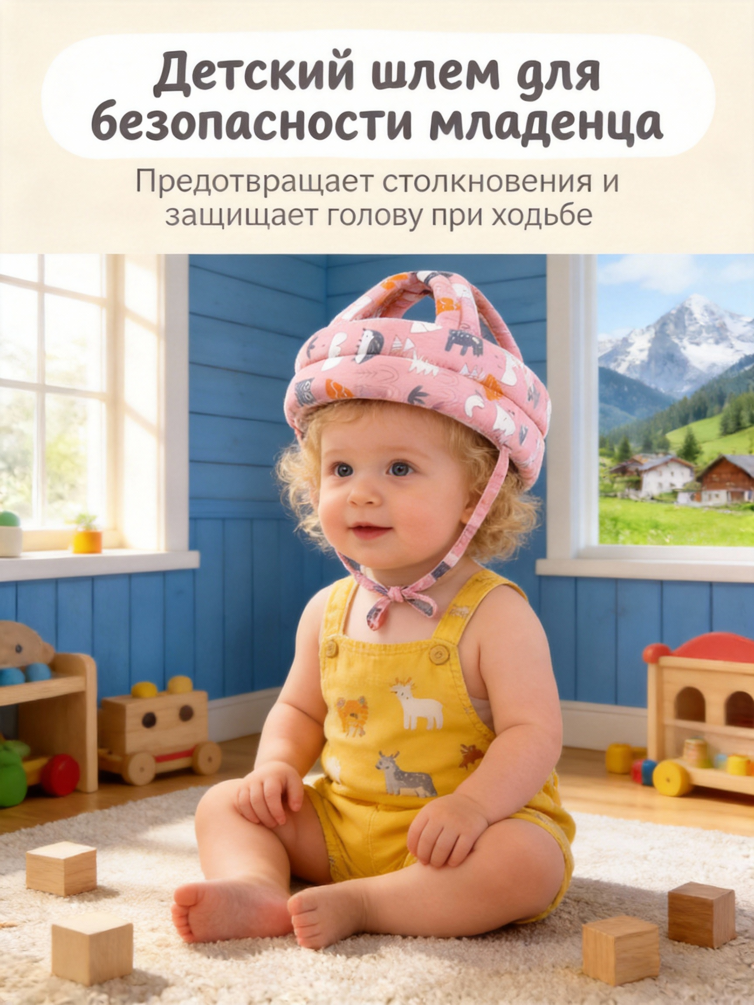 Детский защитный шлем для малышей 1-3 лет — защита головы при первых шагах, мягкая набивка из полого хлопка