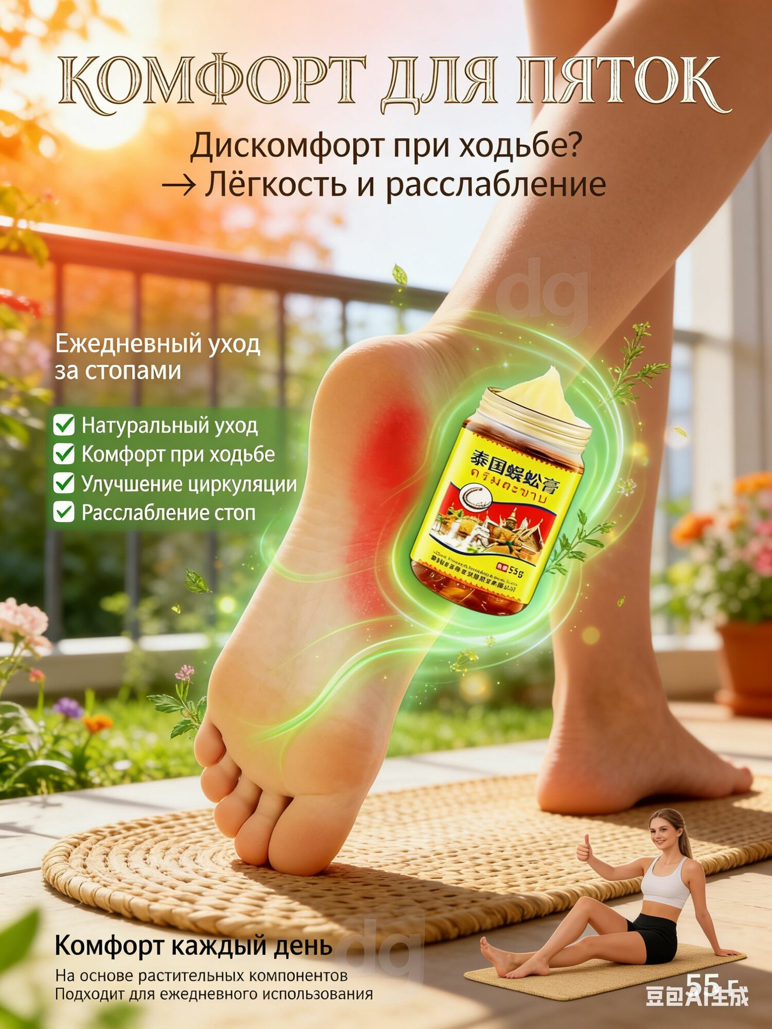 Мазь для пяток 55г крем для стоп для активных людей ежедневный уход и поддержка комфорта при ходьбе