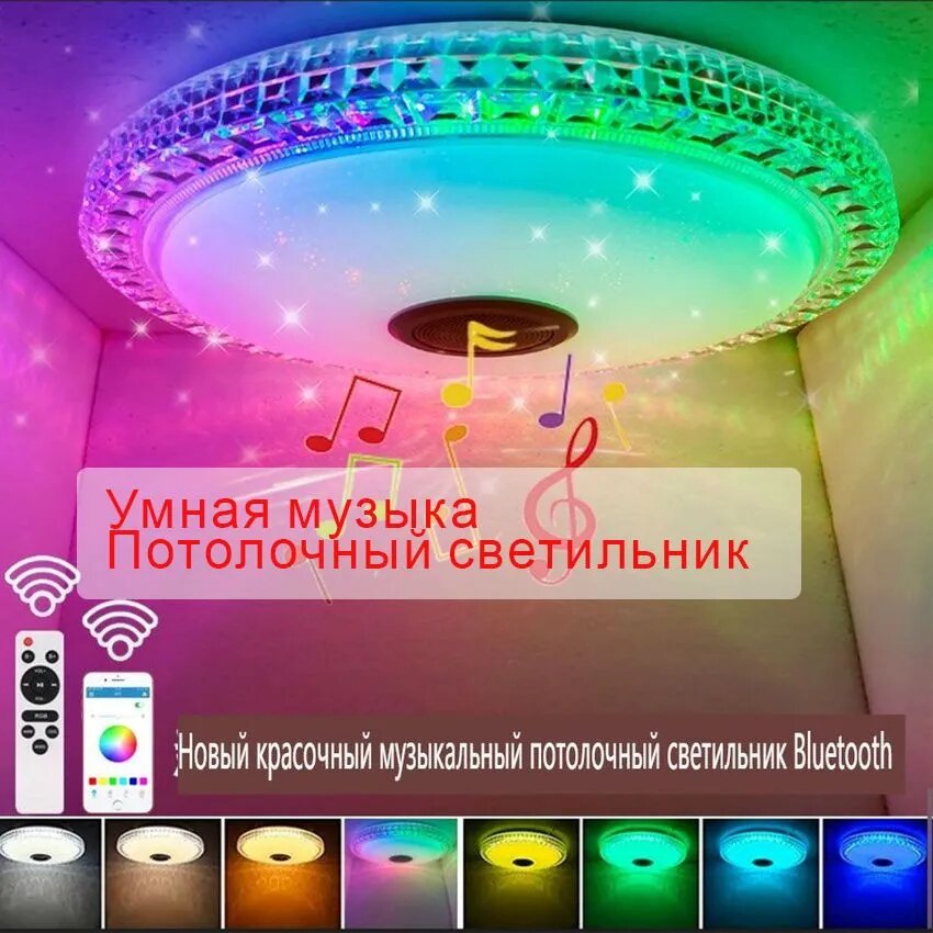 Потолочный умный музыкальный светодиодный светильник Bluetooth 36 Вт RGB с дистанционным управлением