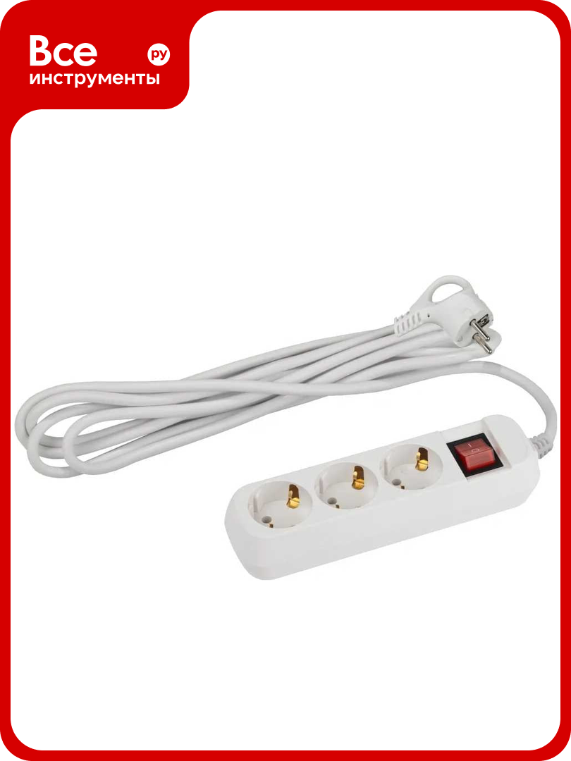 Удлинитель электрический Intro UES315W с заземлением, с выключателем, 3 розетки, 1.5 м, ПВС 3x0.75мм2, 10 Б0056942