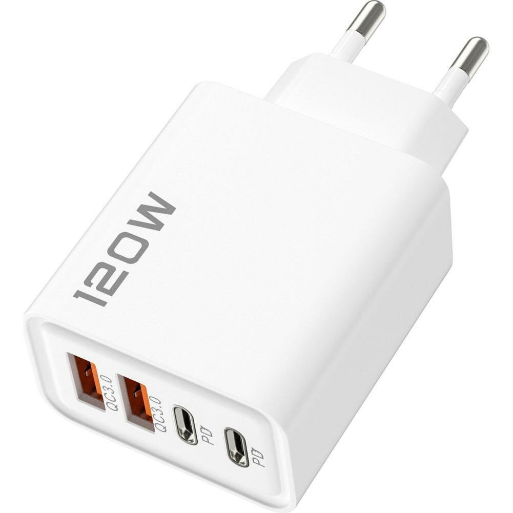 Зарядное устройство 120Вт, 2USB+2Type-C, настенное зарядное для путешествий