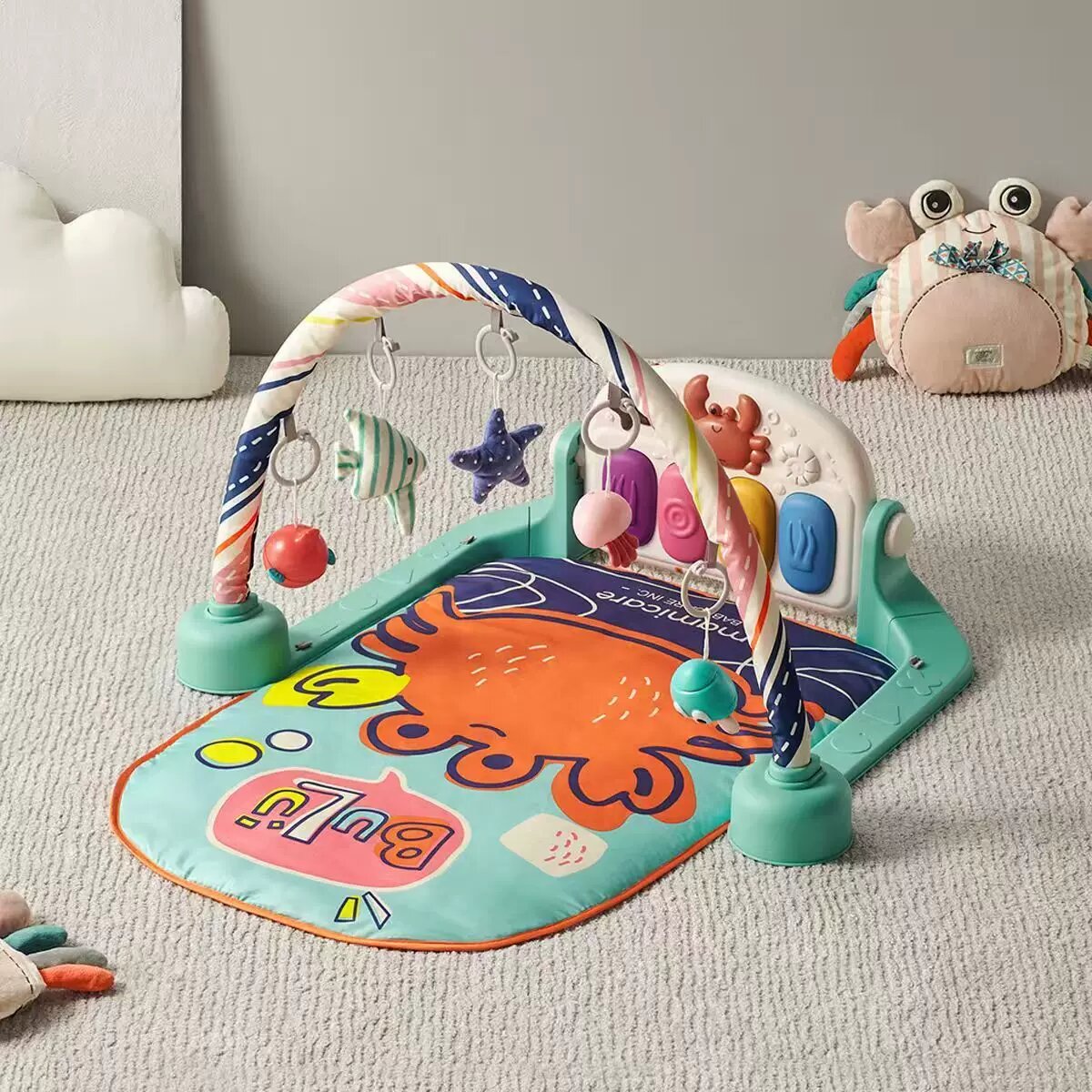 Extended Length Mollusk Crab Baby Piano Gym Foot Stacker Educational Toy for Babies 0-36 Months