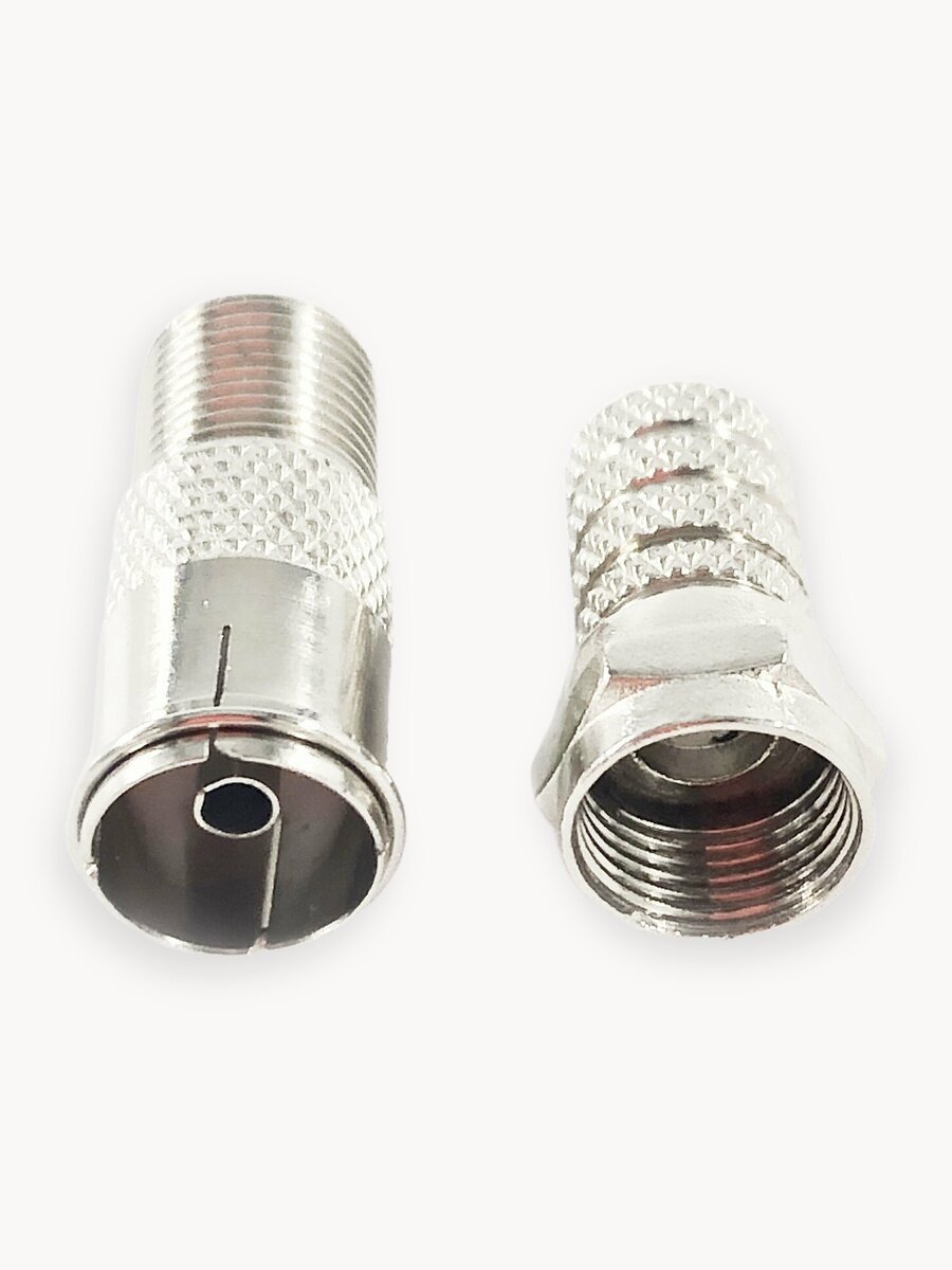 Переход F разъем гнездо - ТВ гнездо металл ( в комплекте F разъем)